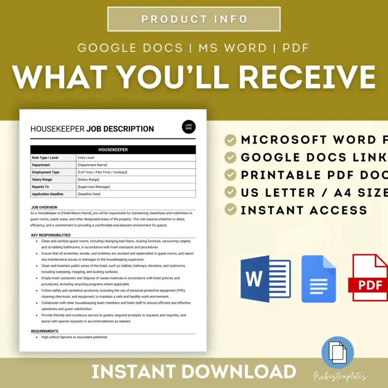 Housekeeper Job Description Template | ProBizTemplates