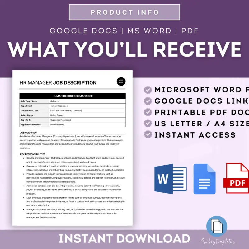 Human Resources Manager Job Description Template | ProBizTemplates