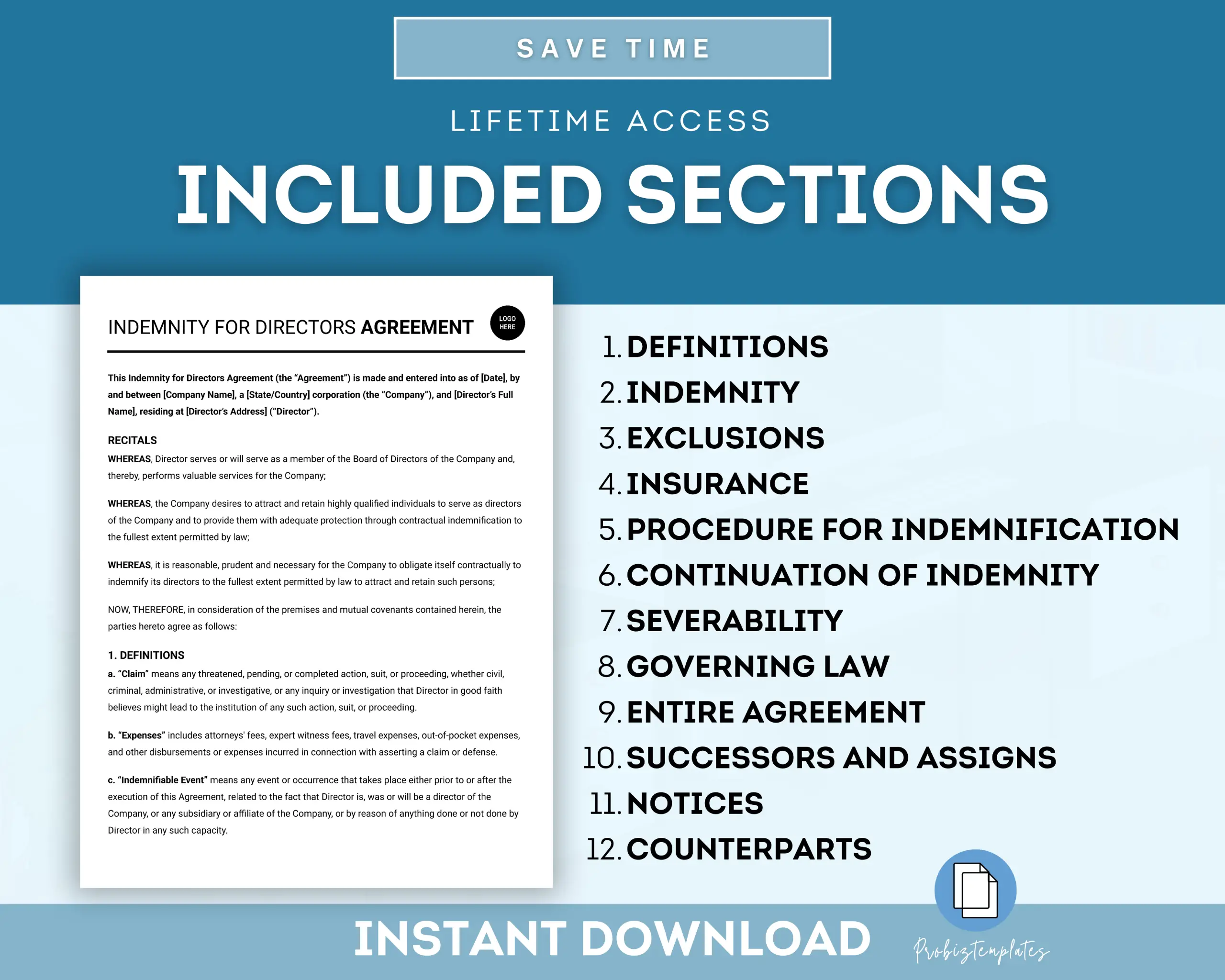 Indemnity For Directors Agreement Template | ProBizTemplates