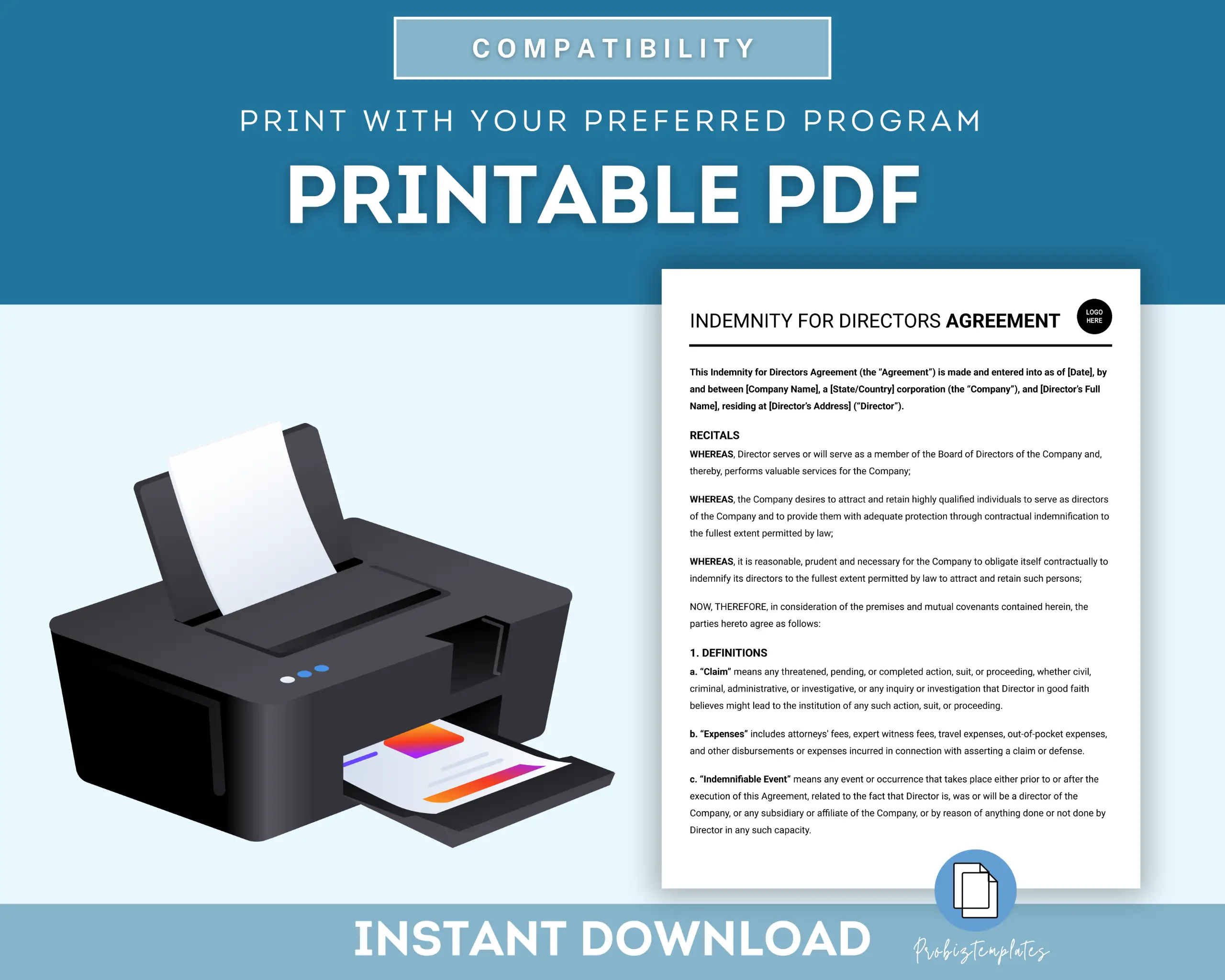 Indemnity For Directors Agreement Template | ProBizTemplates