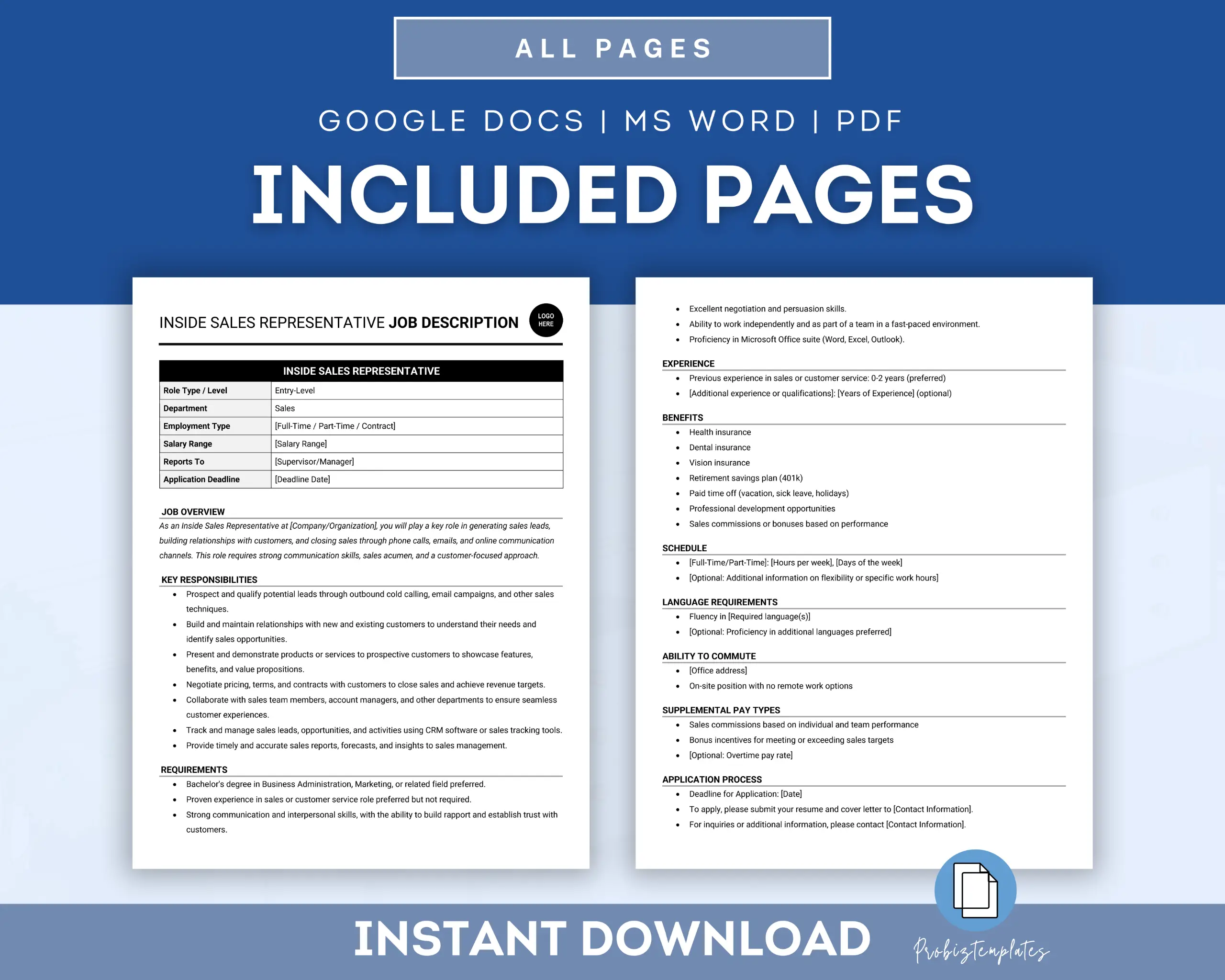 Inside Sales Representative Job Description Template | ProBizTemplates