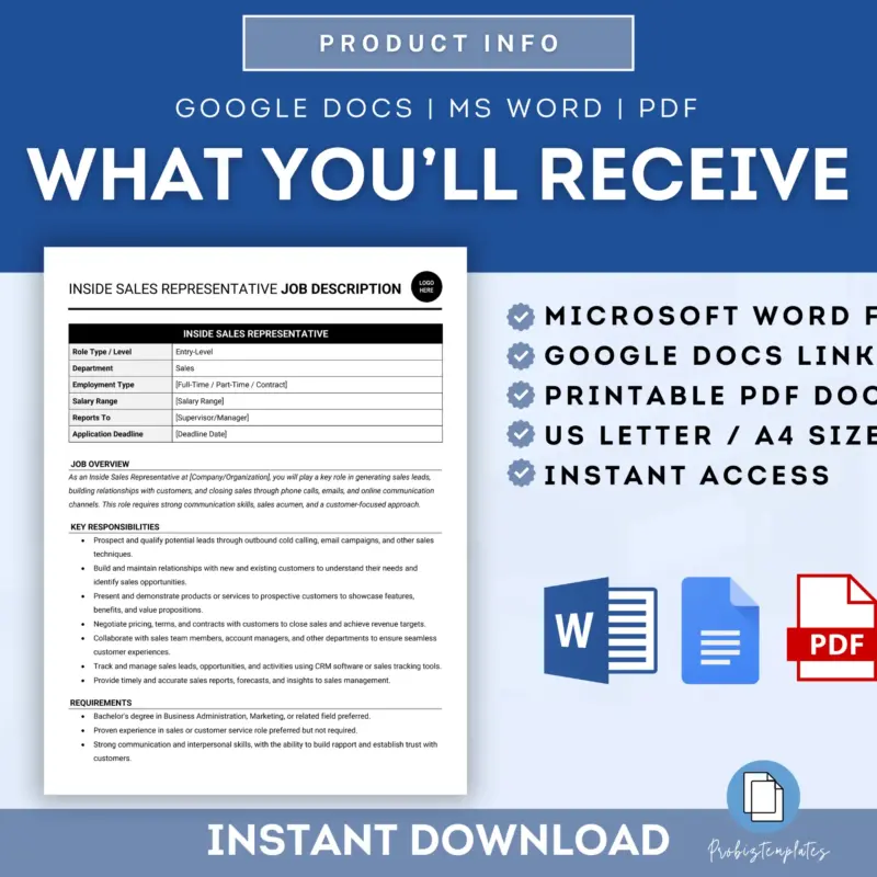 Inside Sales Representative Job Description Template | ProBizTemplates
