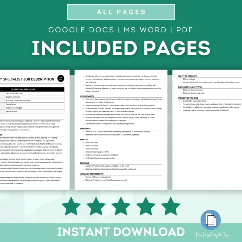Inventory Specialist Job Description Template | ProBizTemplates