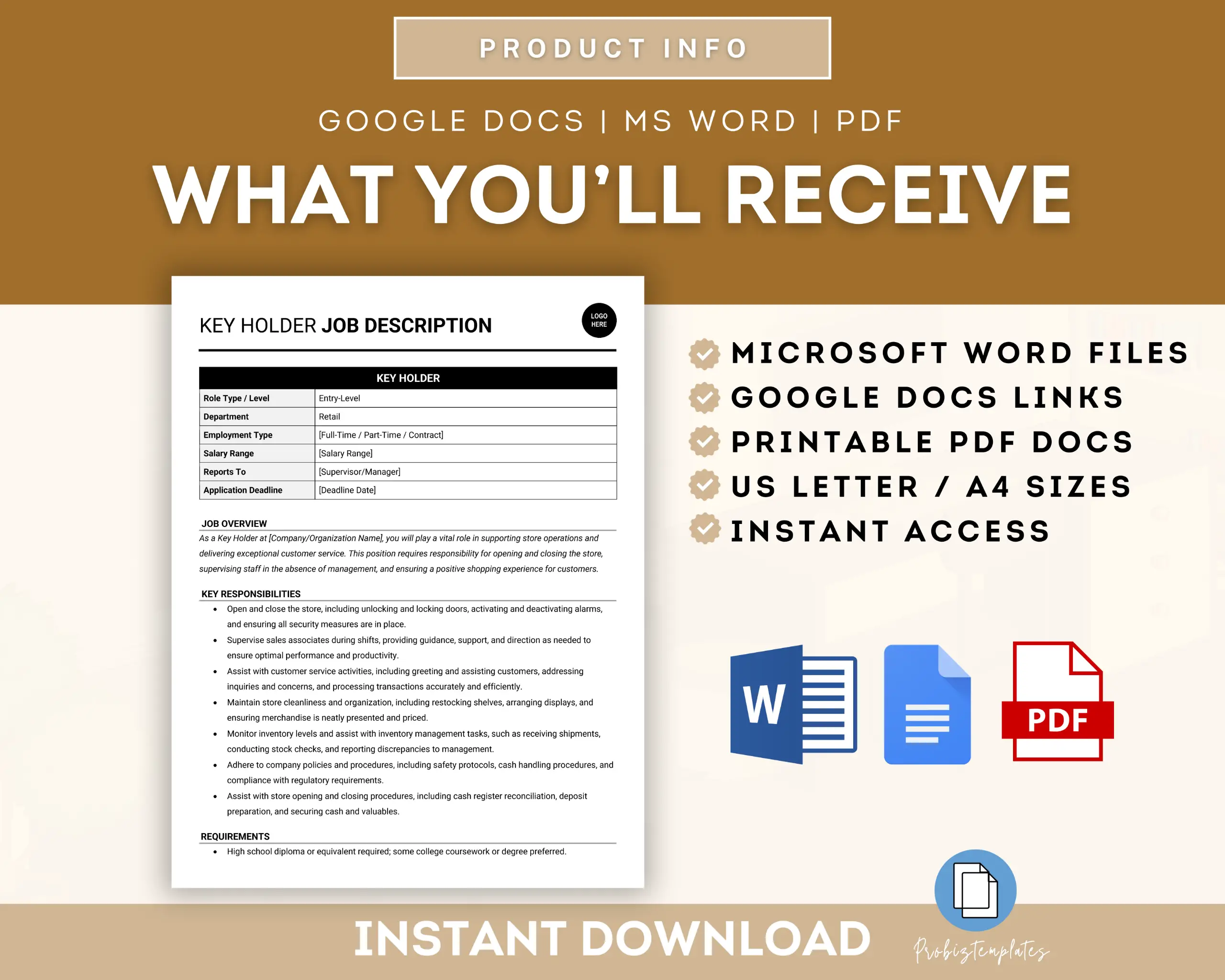 Key Holder Job Description Template | ProBizTemplates