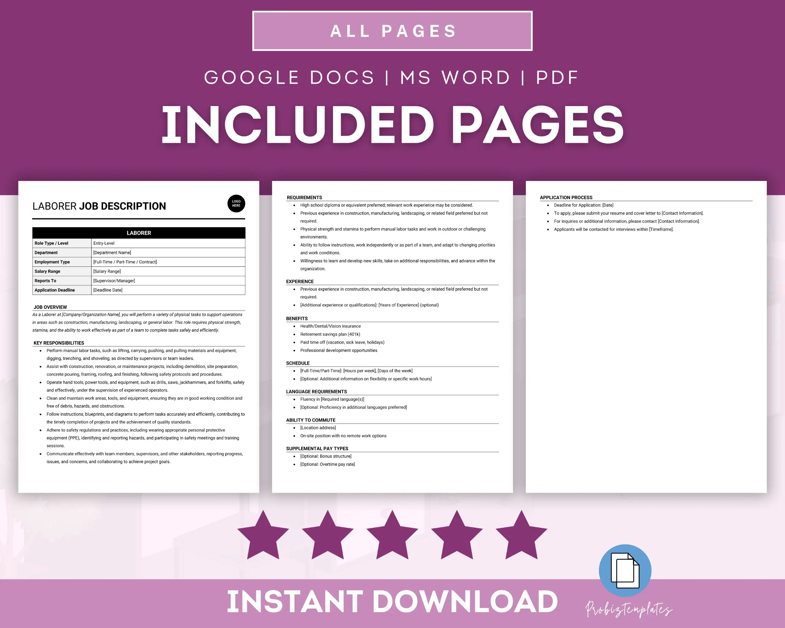 Laborer Job Description Template | ProBizTemplates