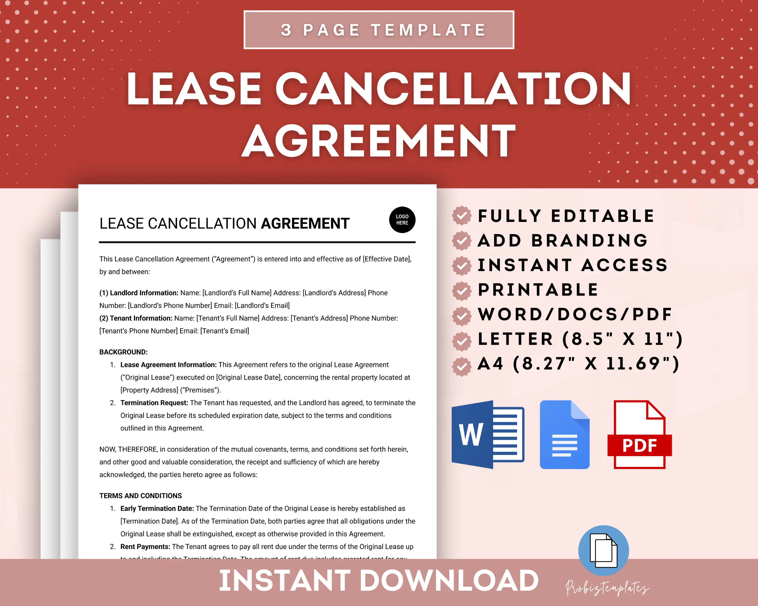 Lease Cancellation Agreement Template | ProBizTemplates