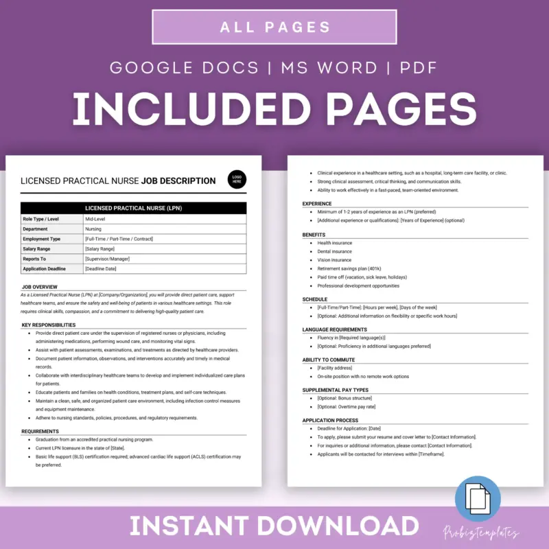 Licensed Practical Nurse (LPN) Job Description Template | ProBizTemplates