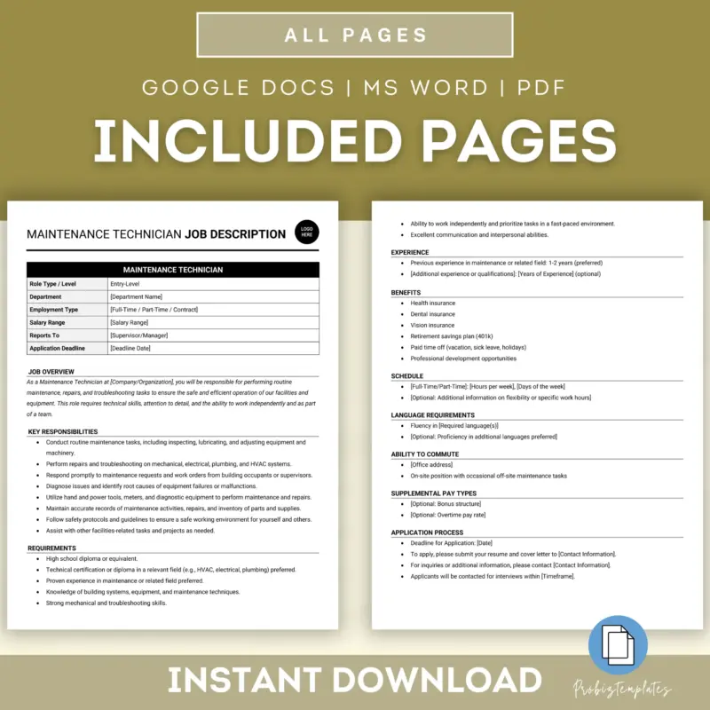 Maintenance Technician Job Description Template ProBizTemplates Maintenance Technician Job Description Template ProBizTemplates