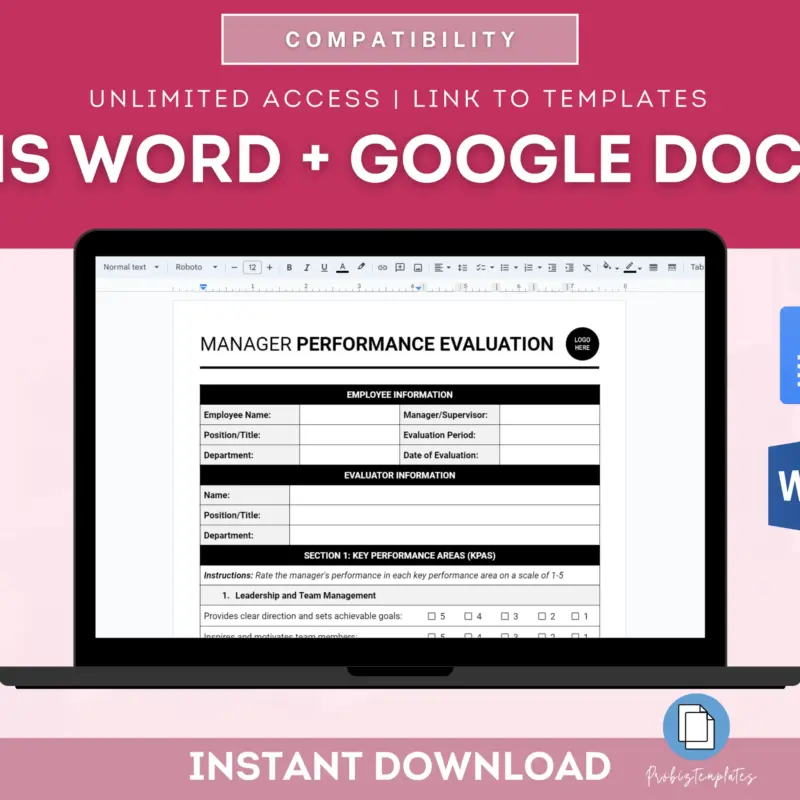Manager Performance Evaluation Form Template | ProBizTemplates