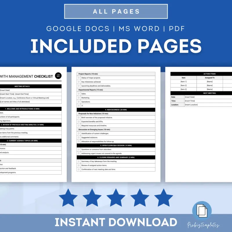 Meeting With Management Agenda Checklist Template | ProBizTemplates