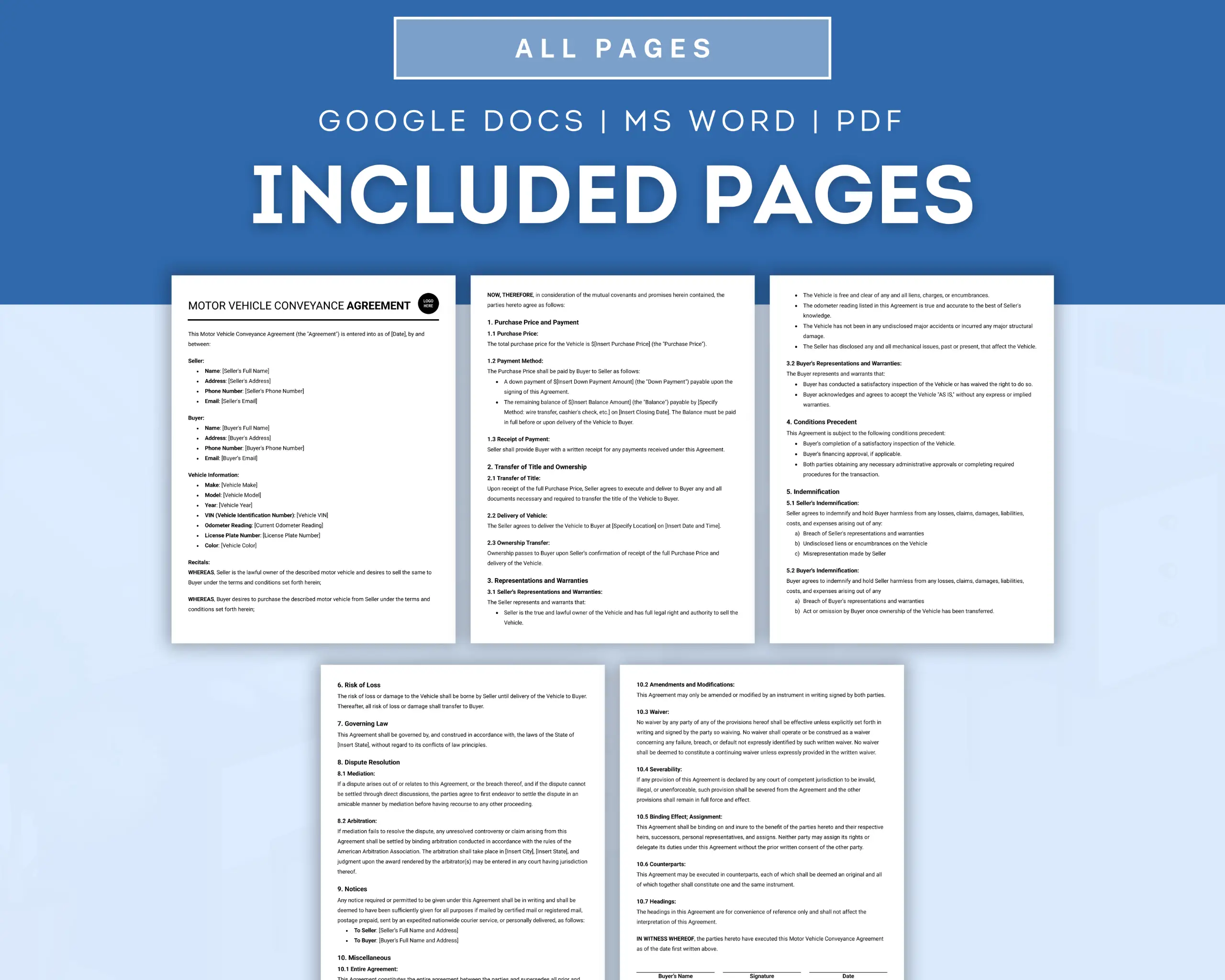 Motor Vehicle Conveyance Agreement Template | ProBizTemplates