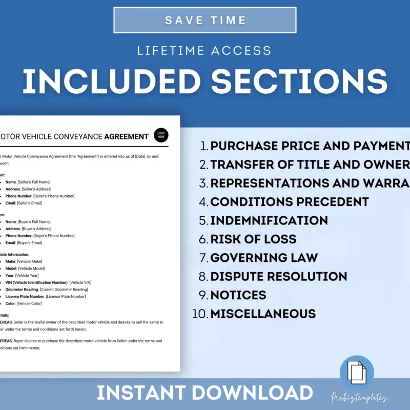 Motor Vehicle Conveyance Agreement Template | ProBizTemplates