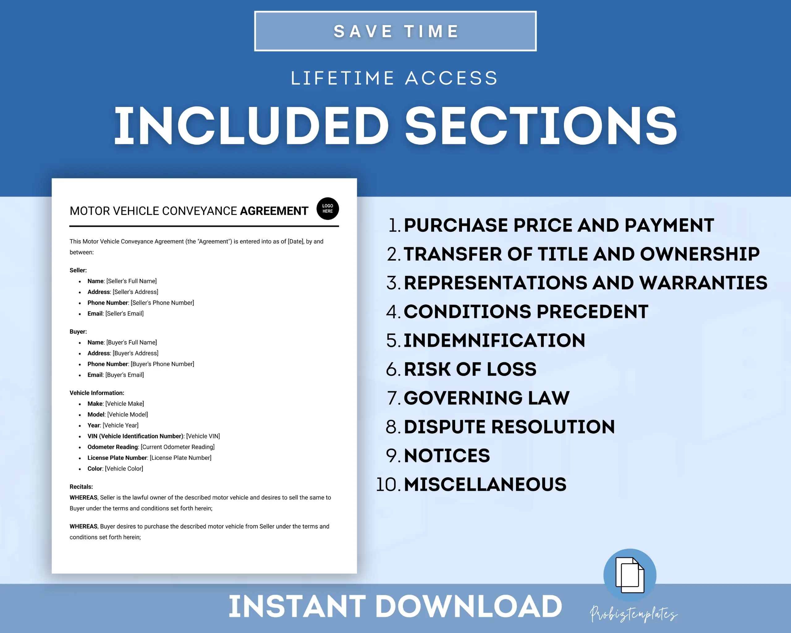Motor Vehicle Conveyance Agreement Template | ProBizTemplates