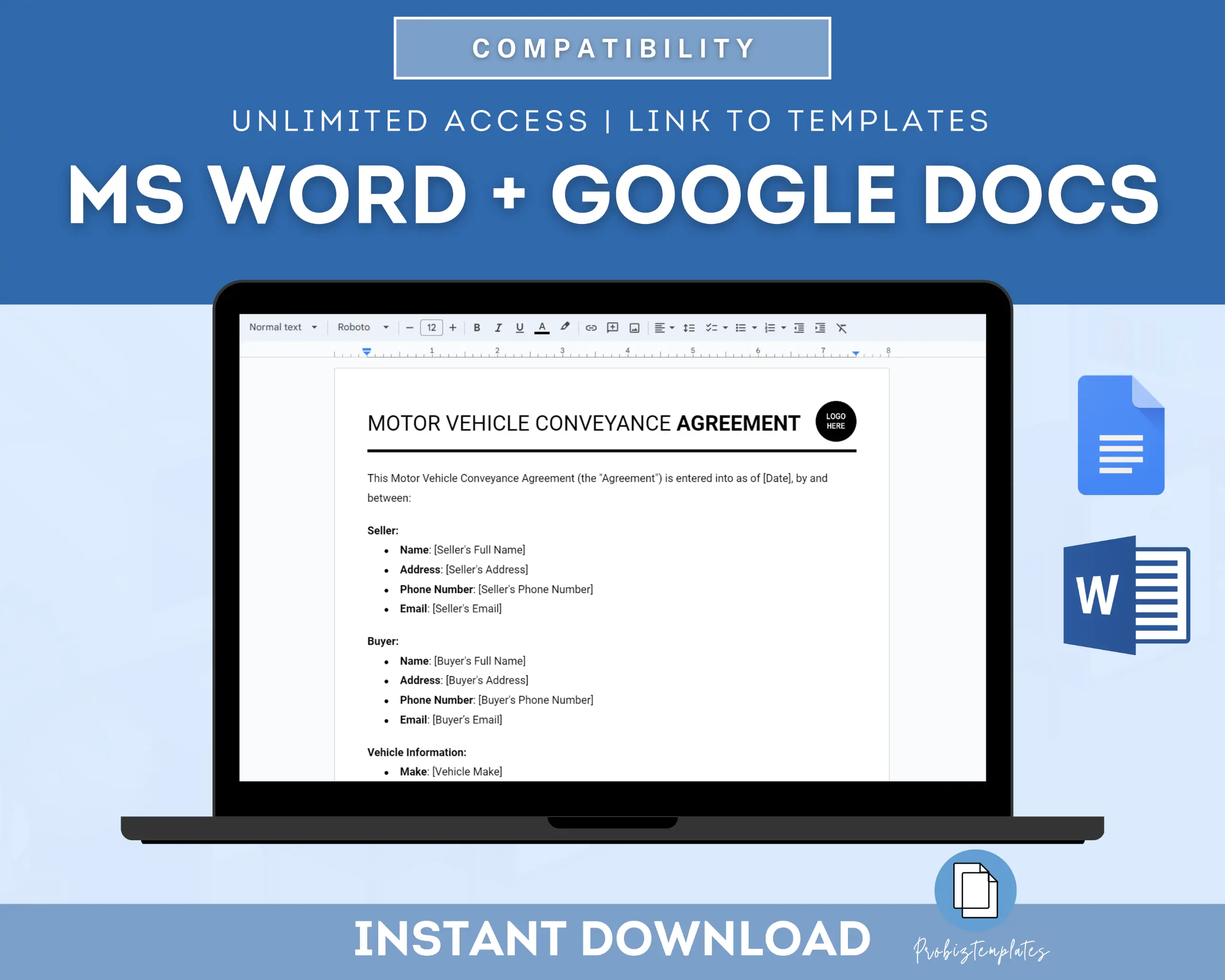 Motor Vehicle Conveyance Agreement Template | ProBizTemplates