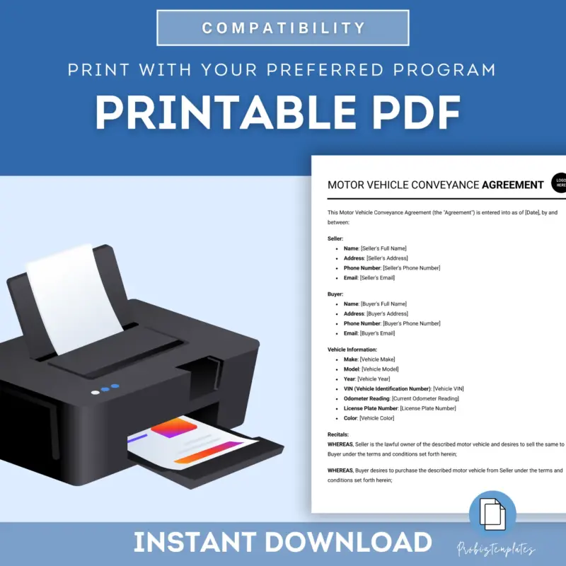 Motor Vehicle Conveyance Agreement Template | ProBizTemplates