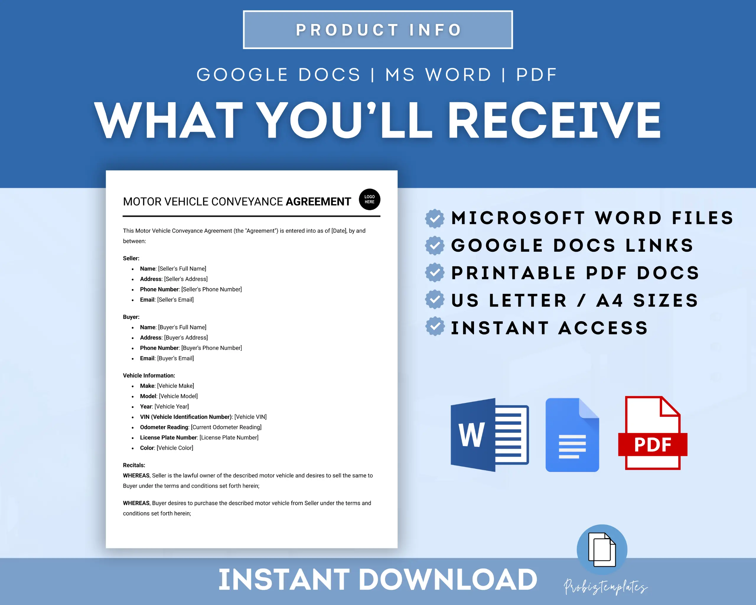 Motor Vehicle Conveyance Agreement Template | ProBizTemplates