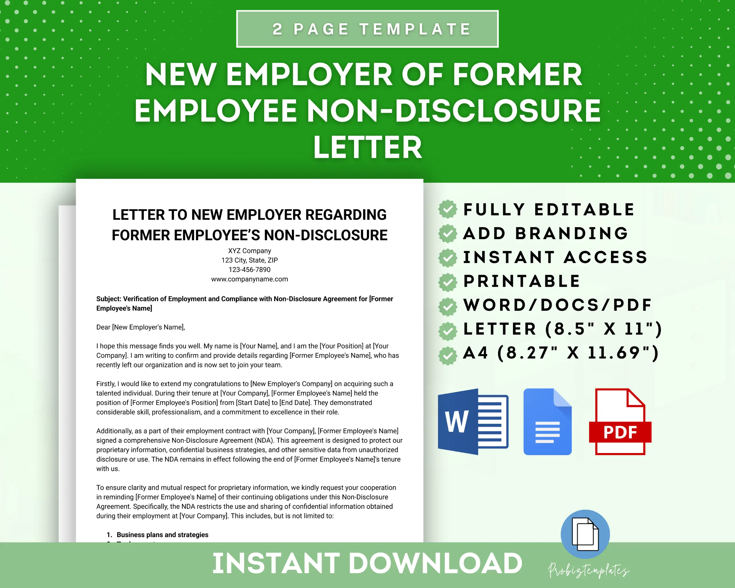 New Employer of Former Employee Non-Disclosure Letter Template ...