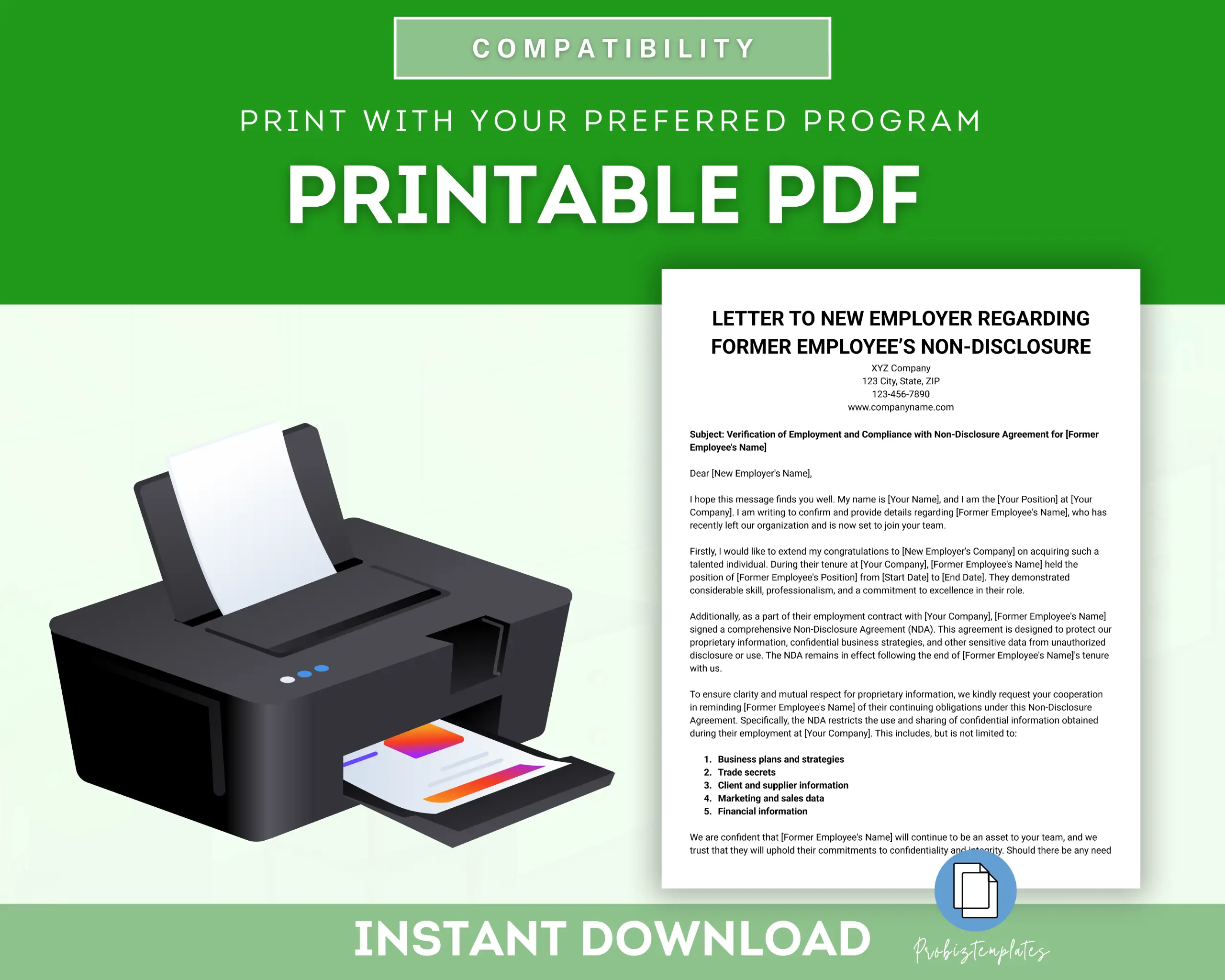 New Employer of Former Employee Non-Disclosure Letter Template ...