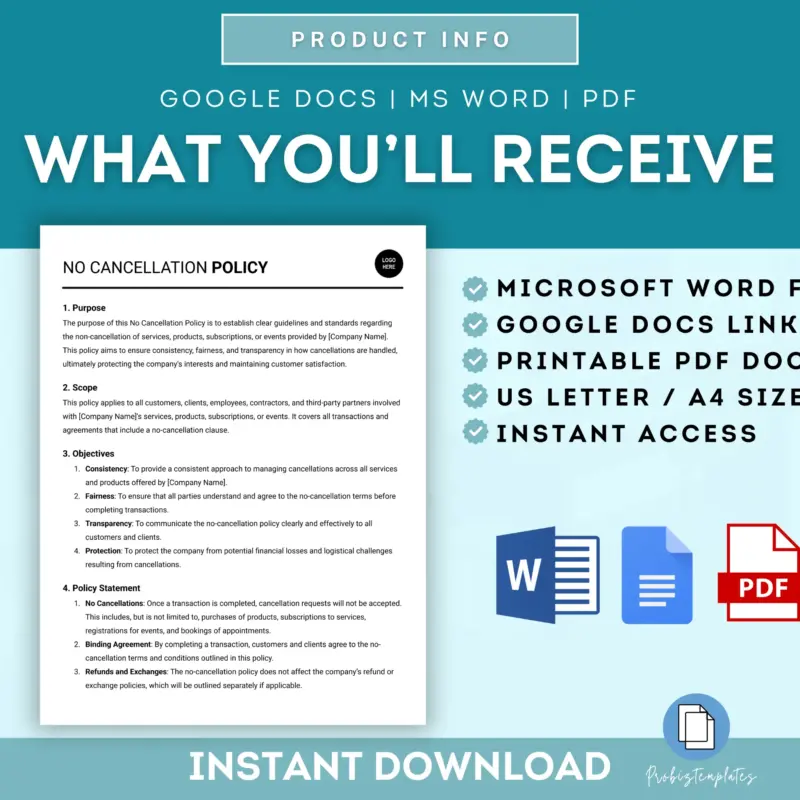 No Cancellation Policy Template | ProBizTemplates