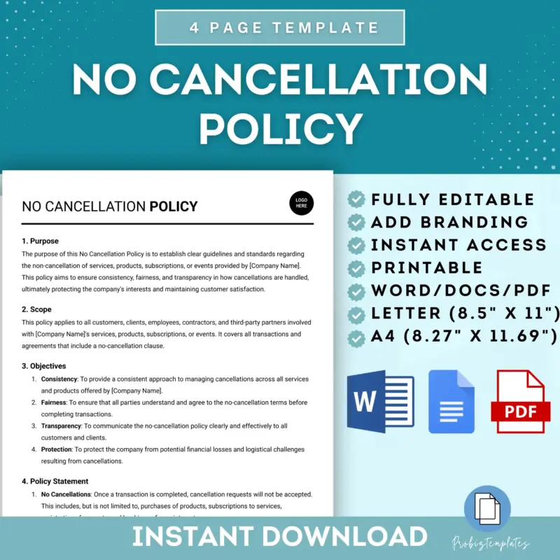 No Cancellation Policy Template | ProBizTemplates