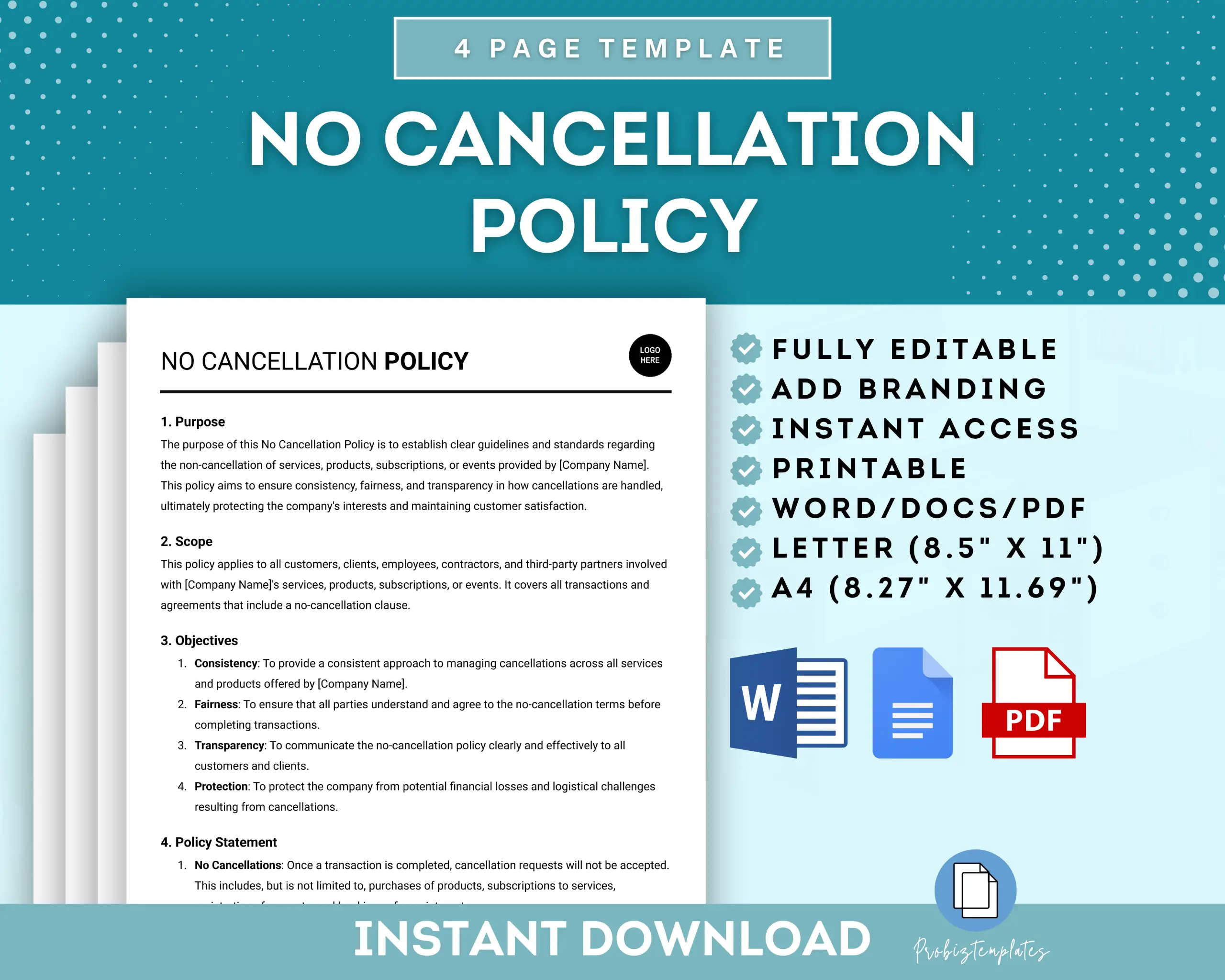 No Cancellation Policy Template | ProBizTemplates