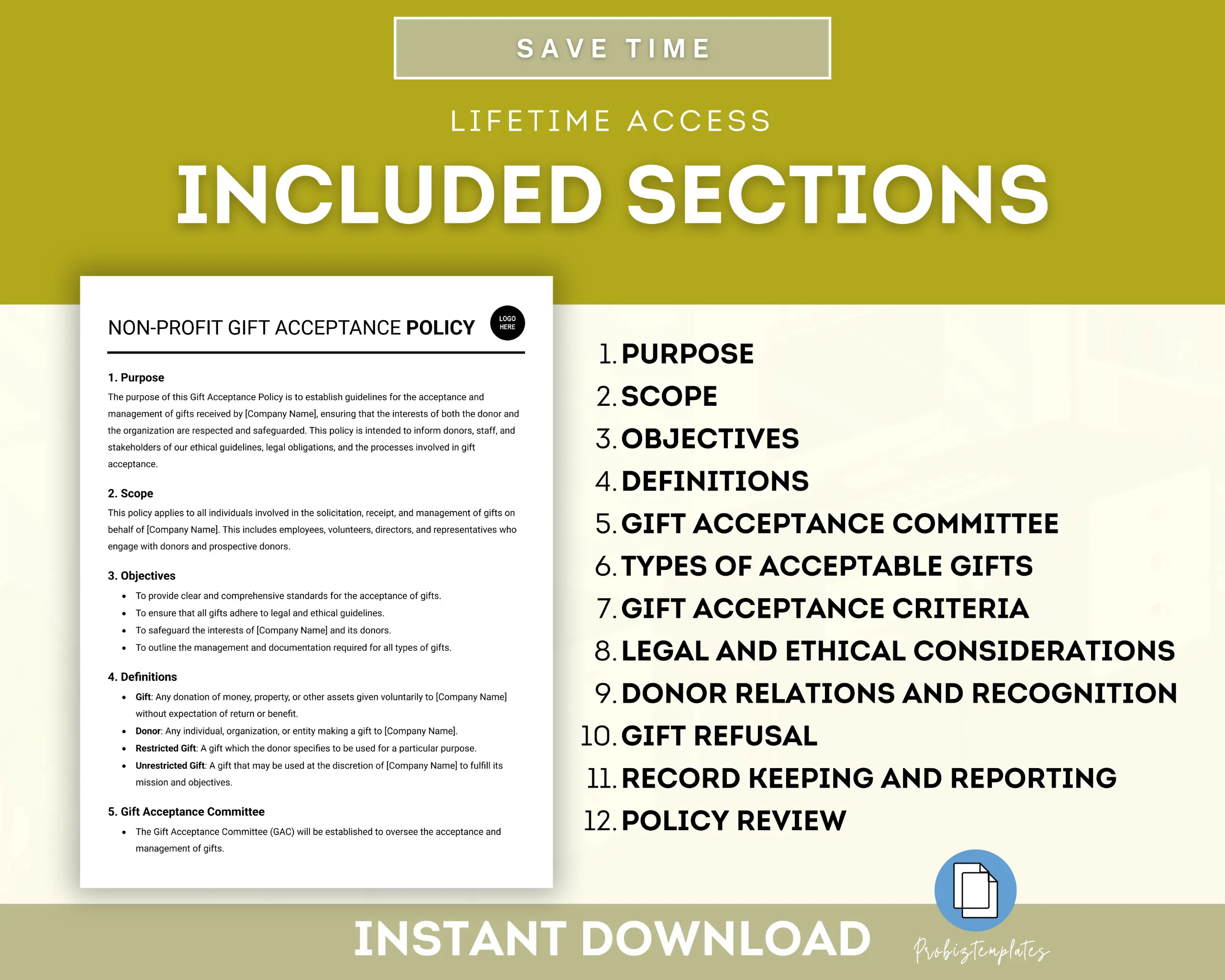 Non-Profit Gift Acceptance Policy Template | ProBizTemplates
