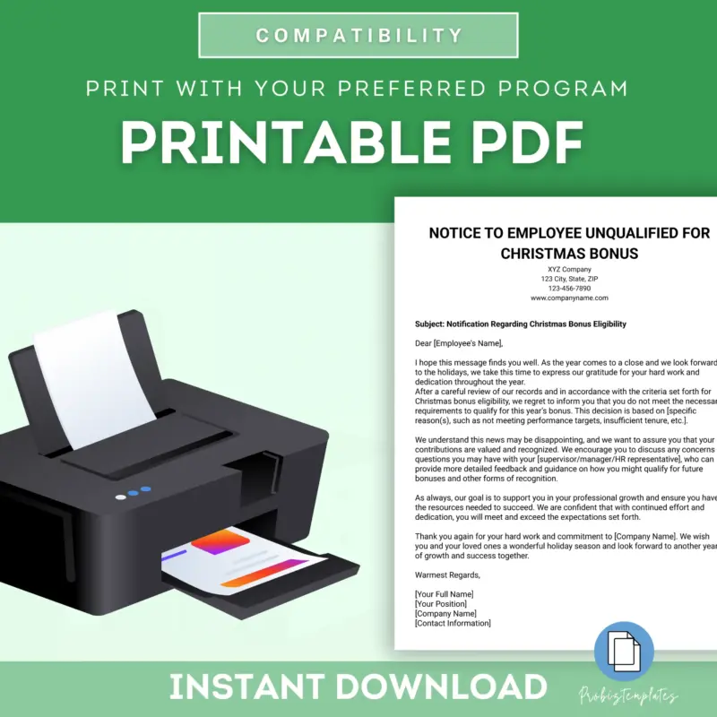 Notice To Employee Unqualified For Christmas Bonus Letter Template ...
