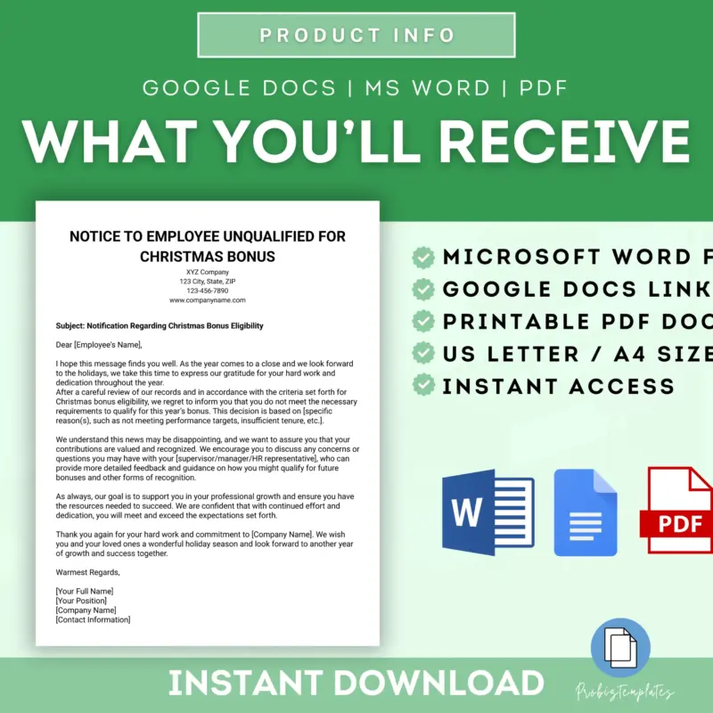Notice To Employee Unqualified For Christmas Bonus Letter Template ...