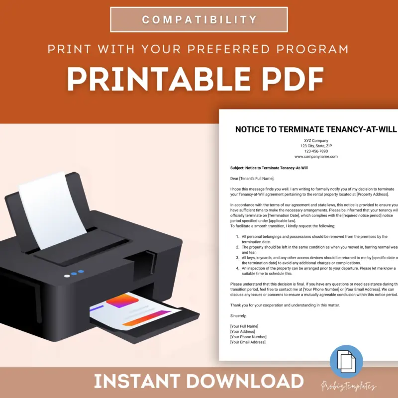 Notice To Terminate Tenancy-At-Will Letter (By Landlord) Template ...