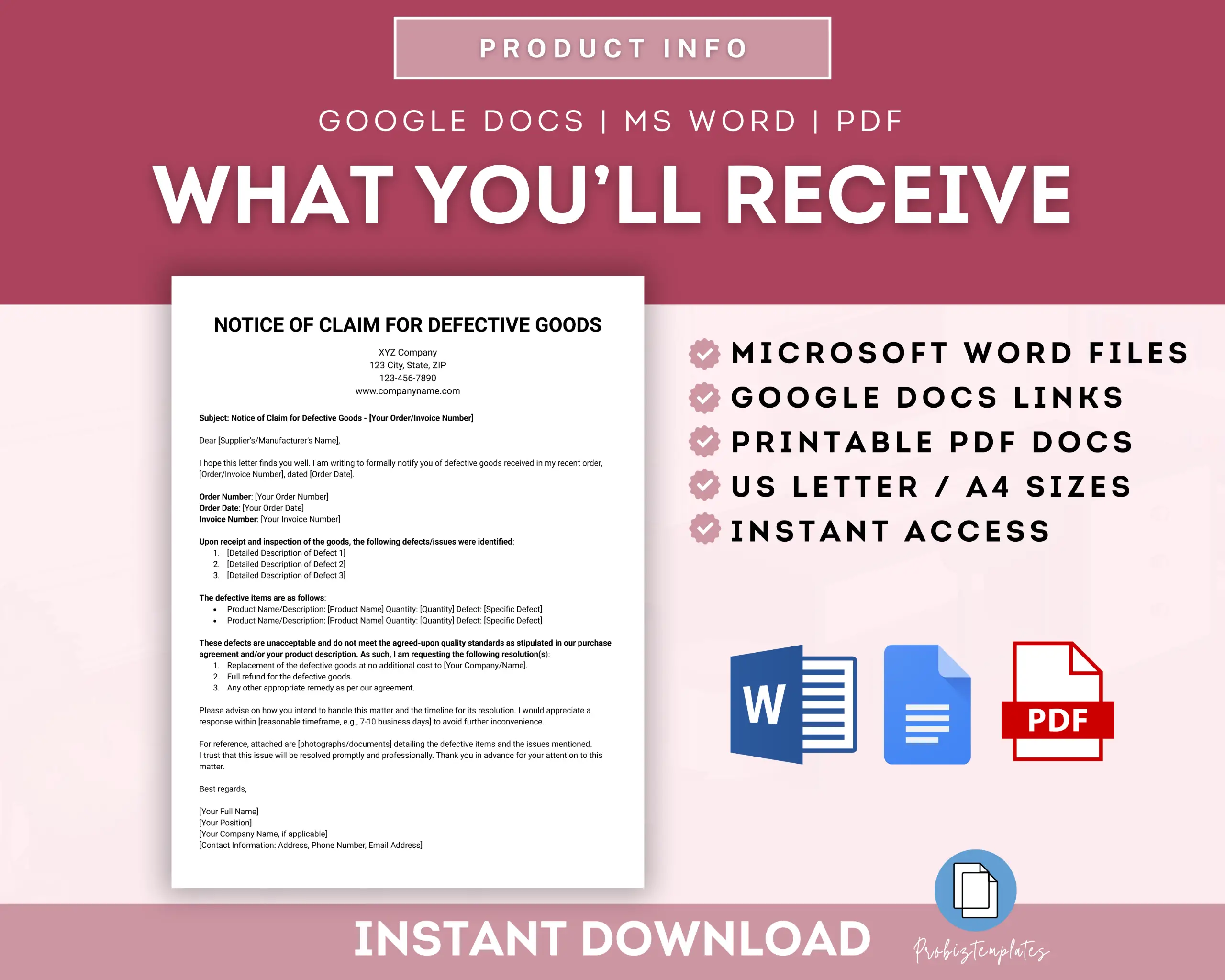 Notice of Claim of Defective Goods Letter Template | ProBizTemplates