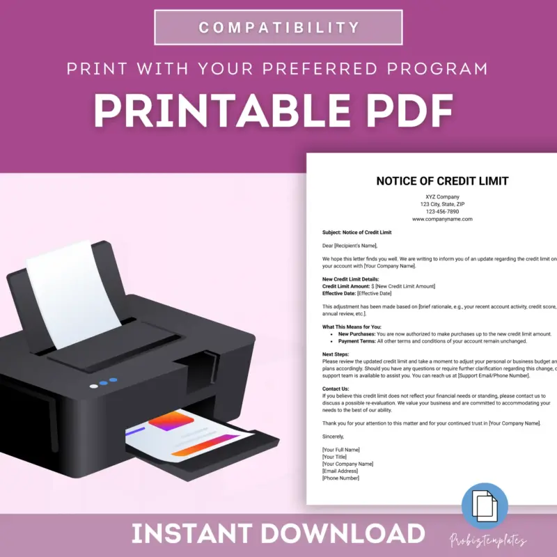 Notice of Credit Limit Letter Template | ProBizTemplates