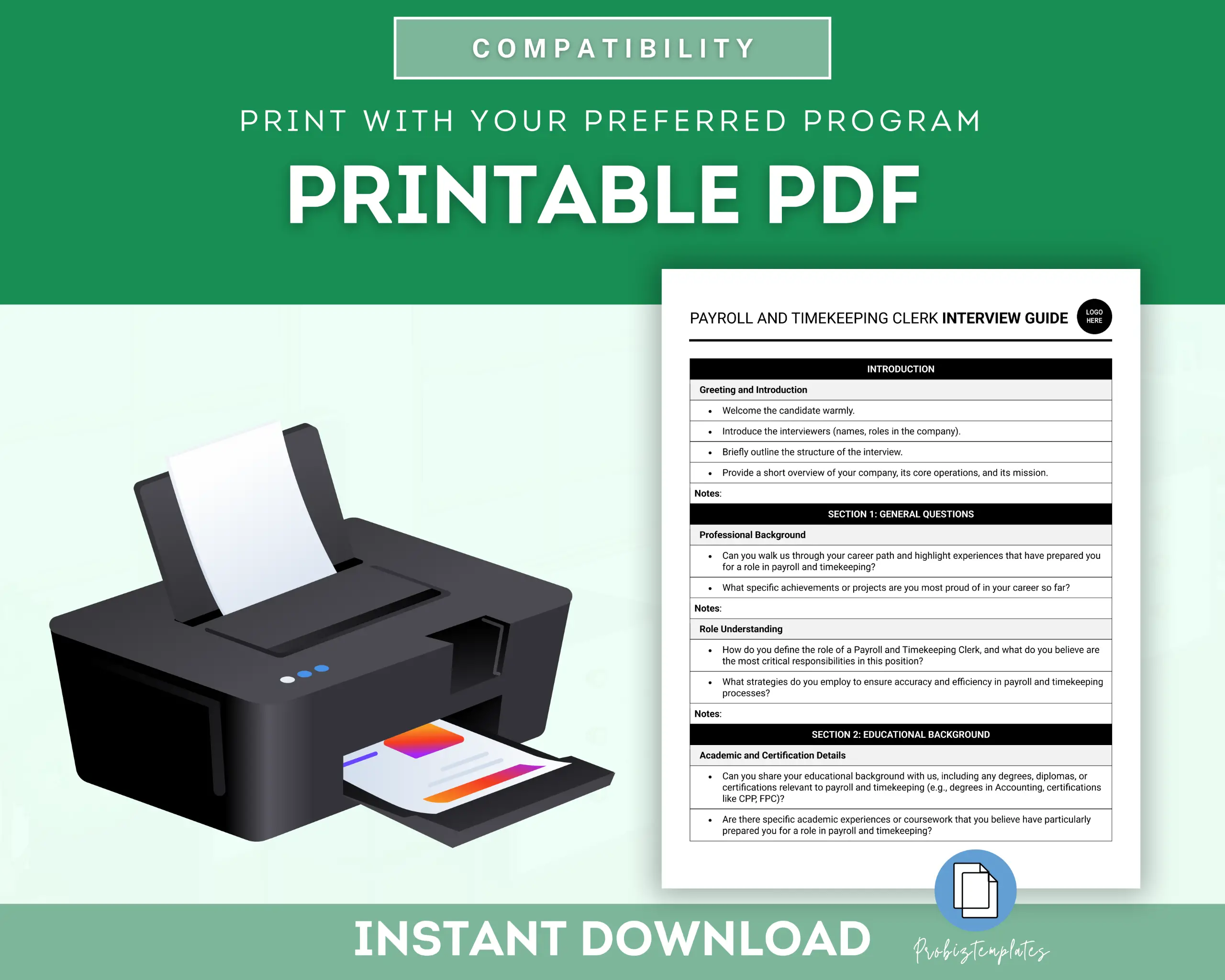 Payroll And Timekeeping Clerk Interview Guide Template | ProBizTemplates
