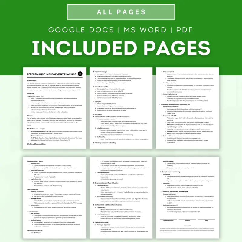 Performance Improvement Plan SOP Template | ProBizTemplates
