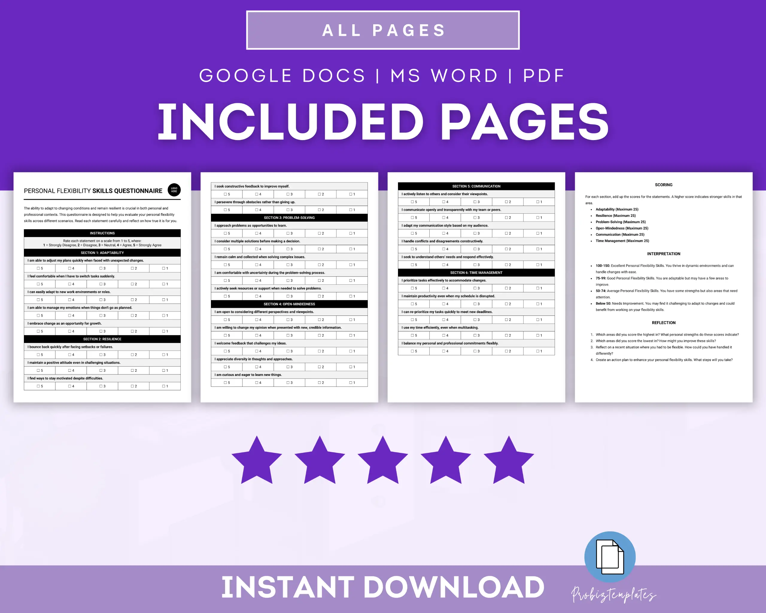 Personal Flexibility Skills Questionnaire Template | ProBizTemplates