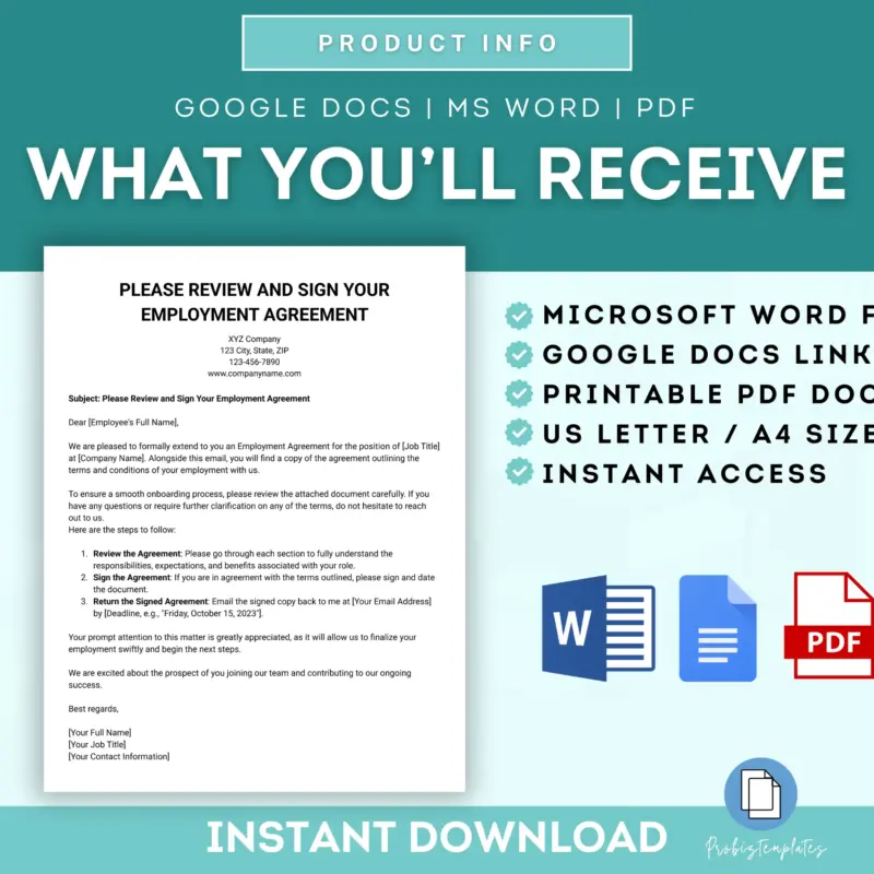 Please Review and Sign Your Employment Agreement Template | ProBizTemplates