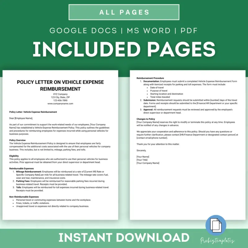 Policy Letter On Vehicle Expense Reimbursement Template | ProBizTemplates