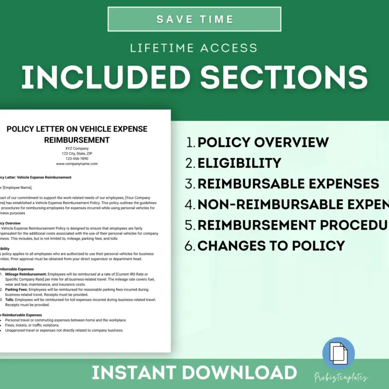 Policy Letter On Vehicle Expense Reimbursement Template | ProBizTemplates