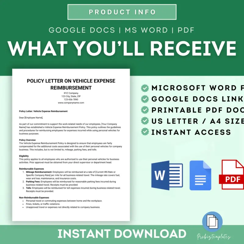 Policy Letter On Vehicle Expense Reimbursement Template | ProBizTemplates