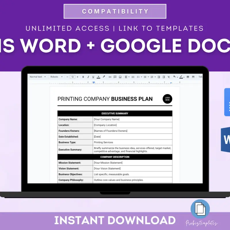 Printing Company Business Plan Template | ProBizTemplates