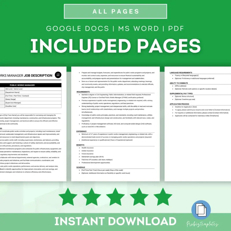 Public Works Manager Job Description Template | ProBizTemplates