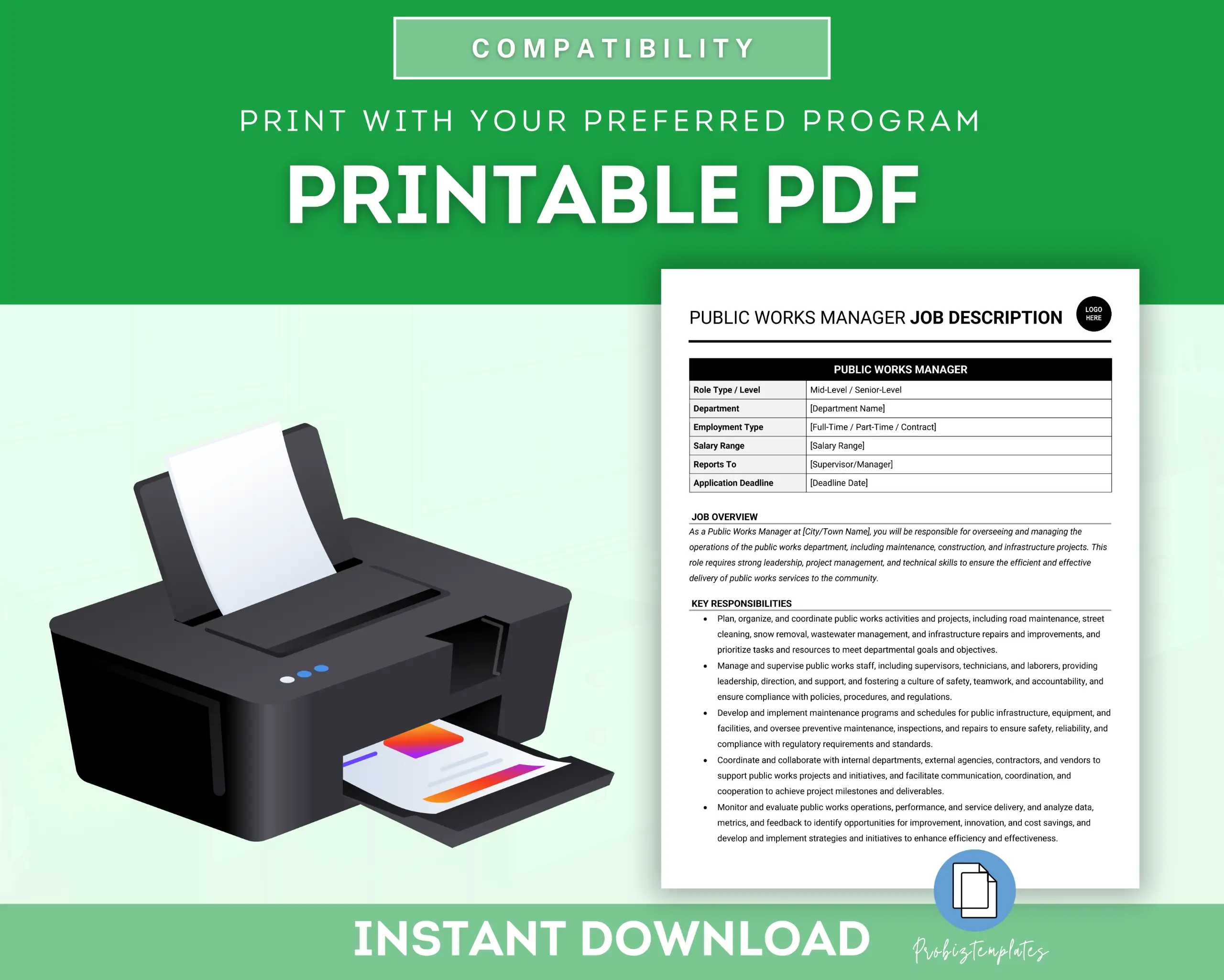 Public Works Manager Job Description Template | ProBizTemplates