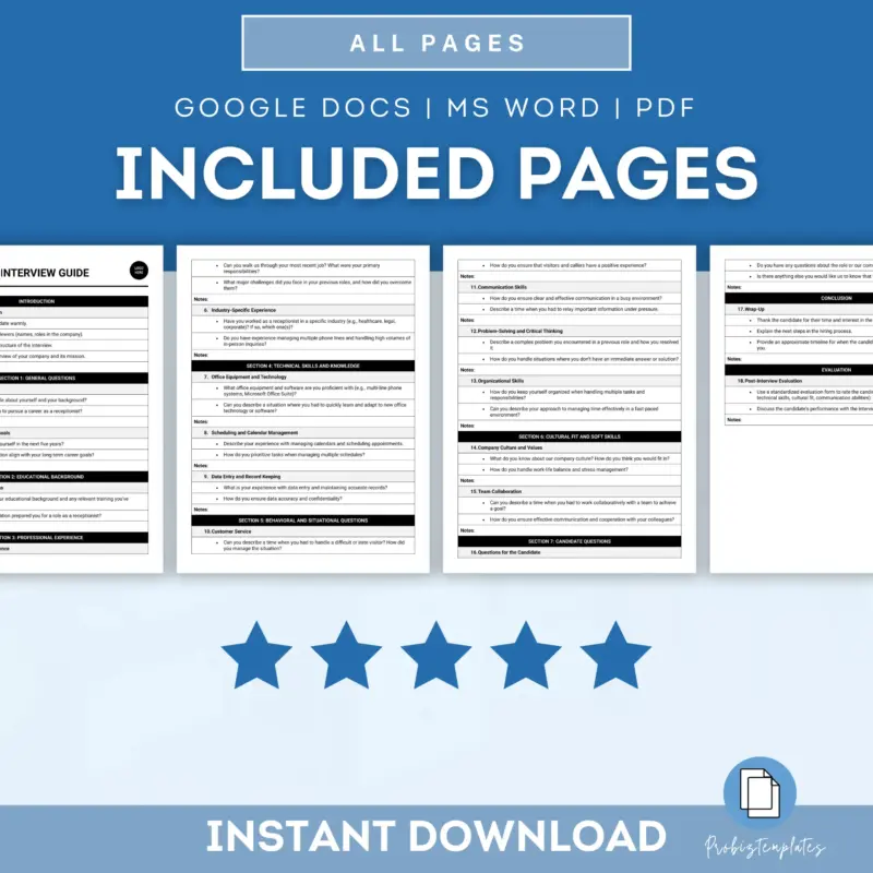 Receptionist Interview Guide Template | ProBizTemplates