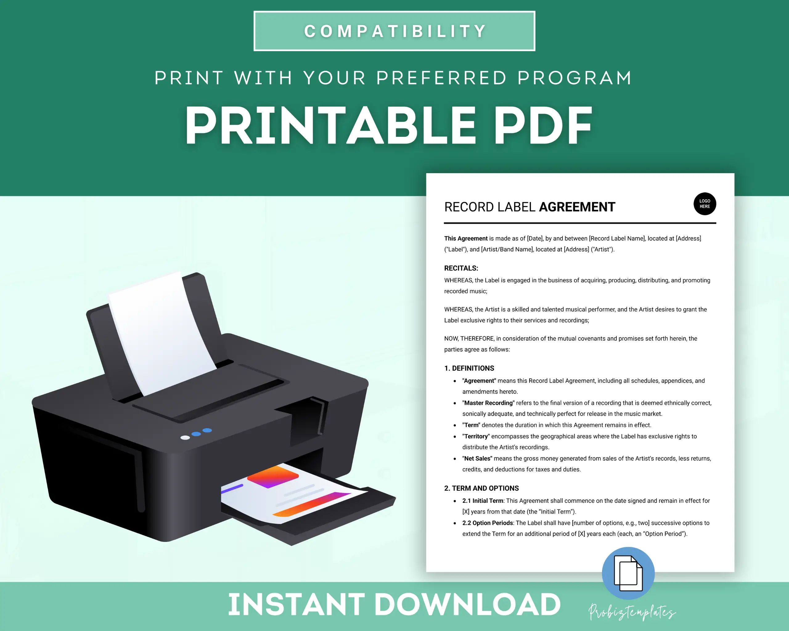 Record Label Agreement Template | ProBizTemplates