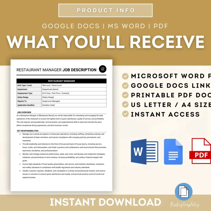 Restaurant Manager Job Description Template | ProBizTemplates
