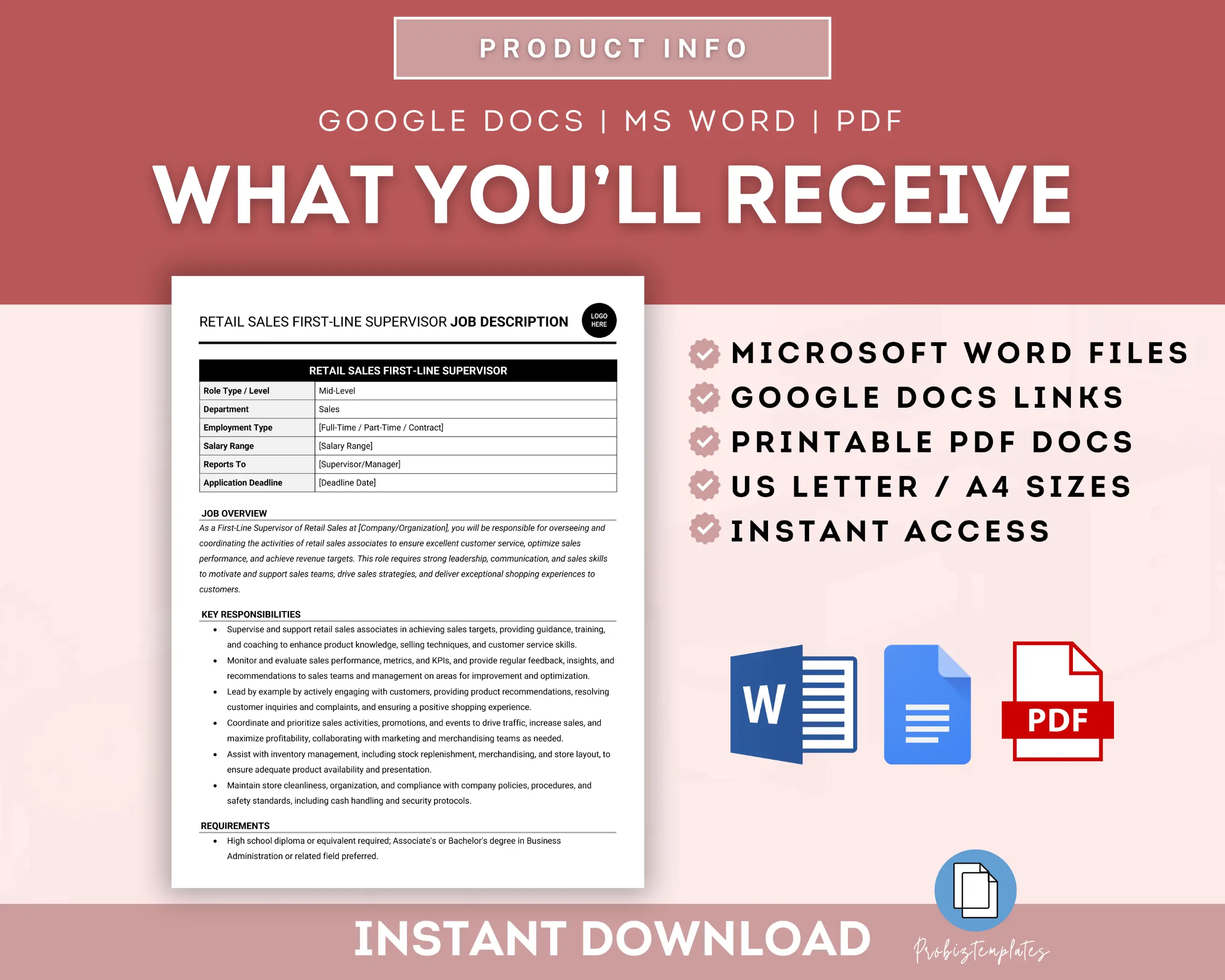 Retail Sales First-Line Supervisor Job Description Template ...