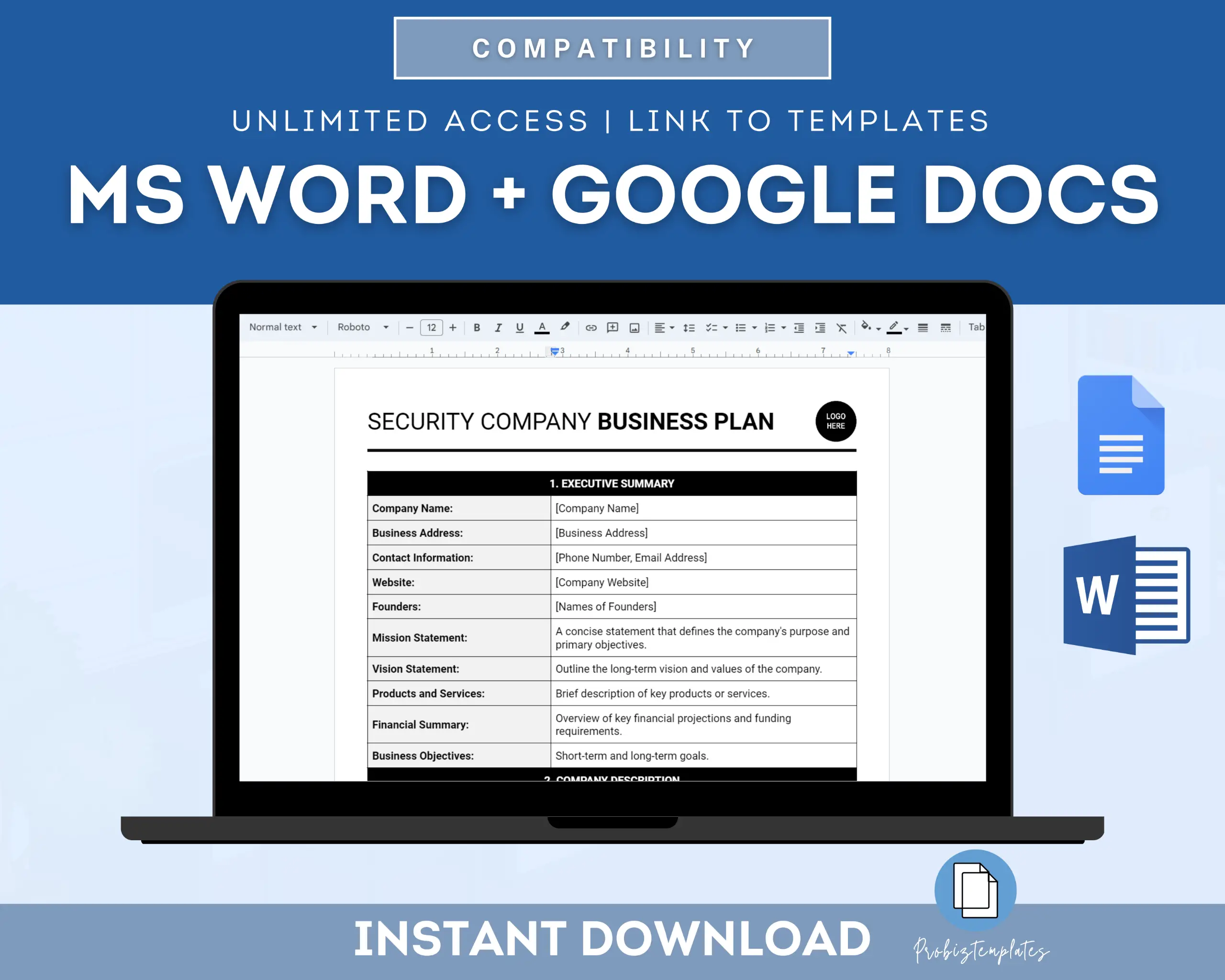 Security Company Business Plan Template | ProBizTemplates