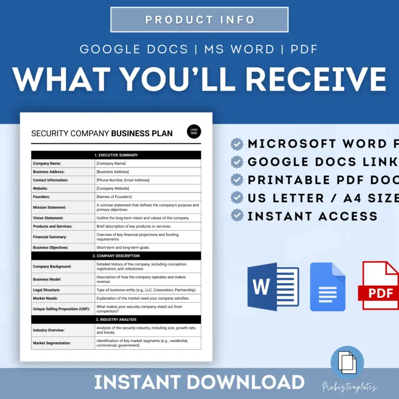 Security Company Business Plan Template | ProBizTemplates