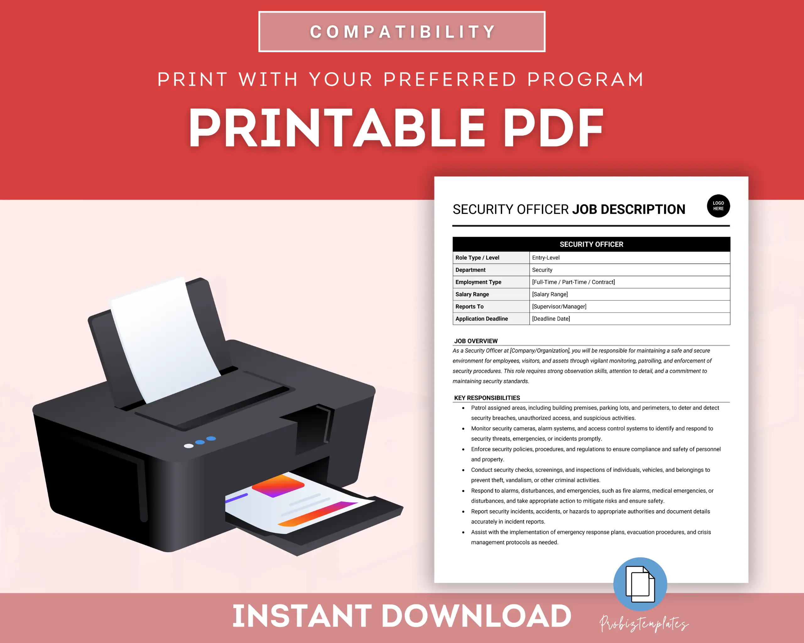 Security Officer Job Description Template | ProBizTemplates