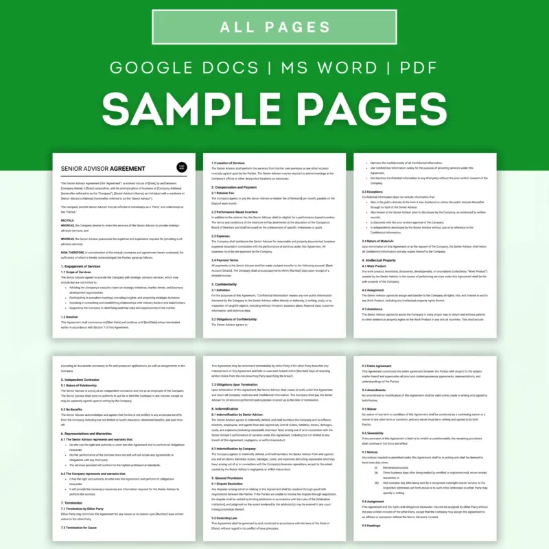 Senior Advisor Agreement Template | ProBizTemplates