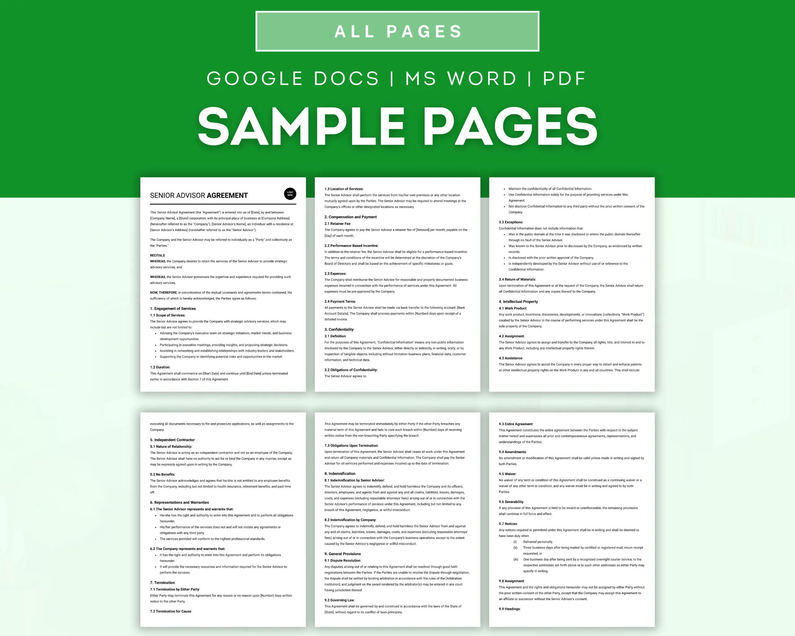 Senior Advisor Agreement Template | ProBizTemplates